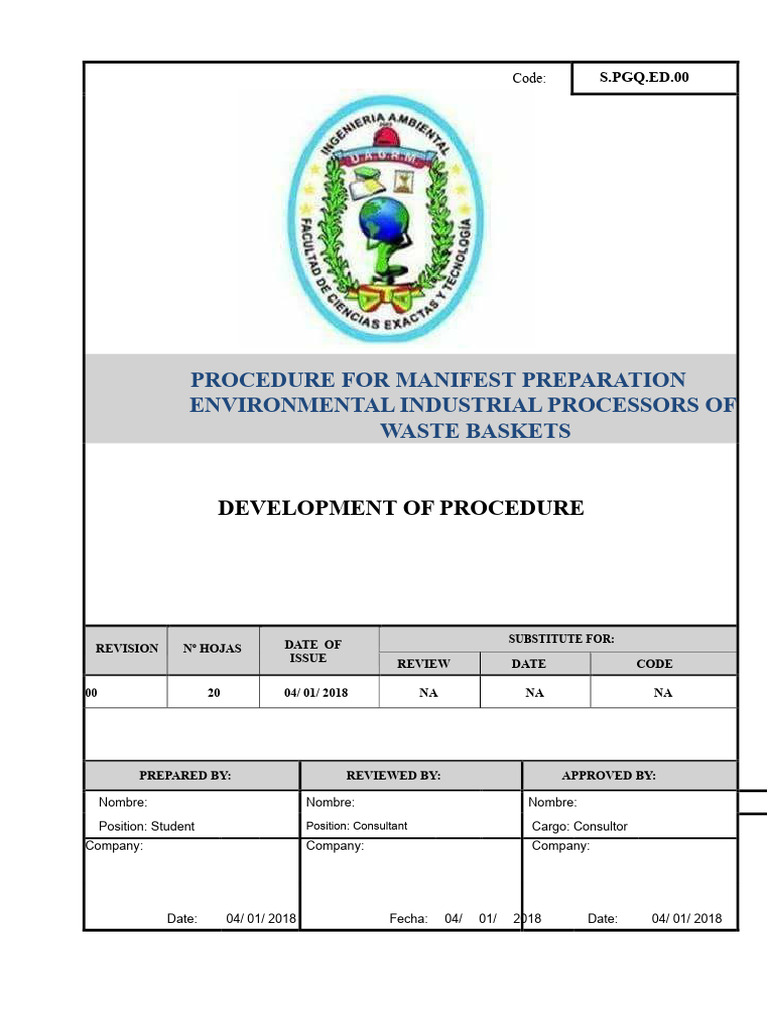 Industrial Environmental Manifesto Procedure | PDF | Waste | Risk