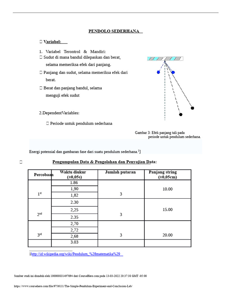 Eksperimen Dan Kesimpulan Pendulum Sederhana Lab | PDF