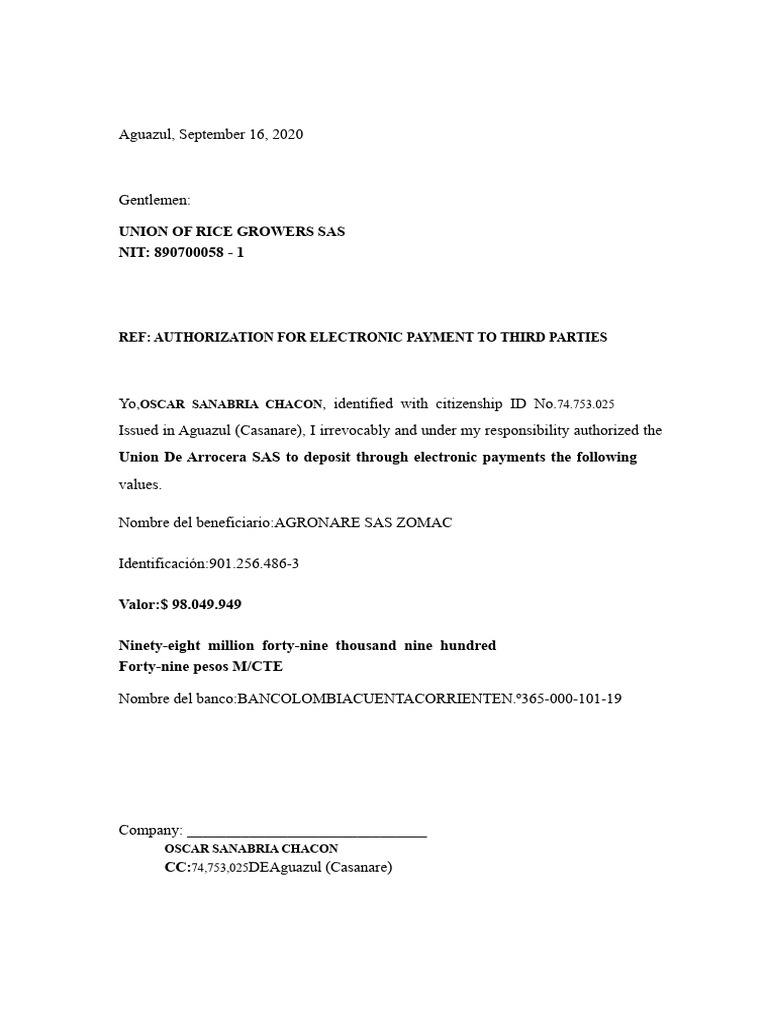 Electronic Payment Authorization for AGRONARE | PDF