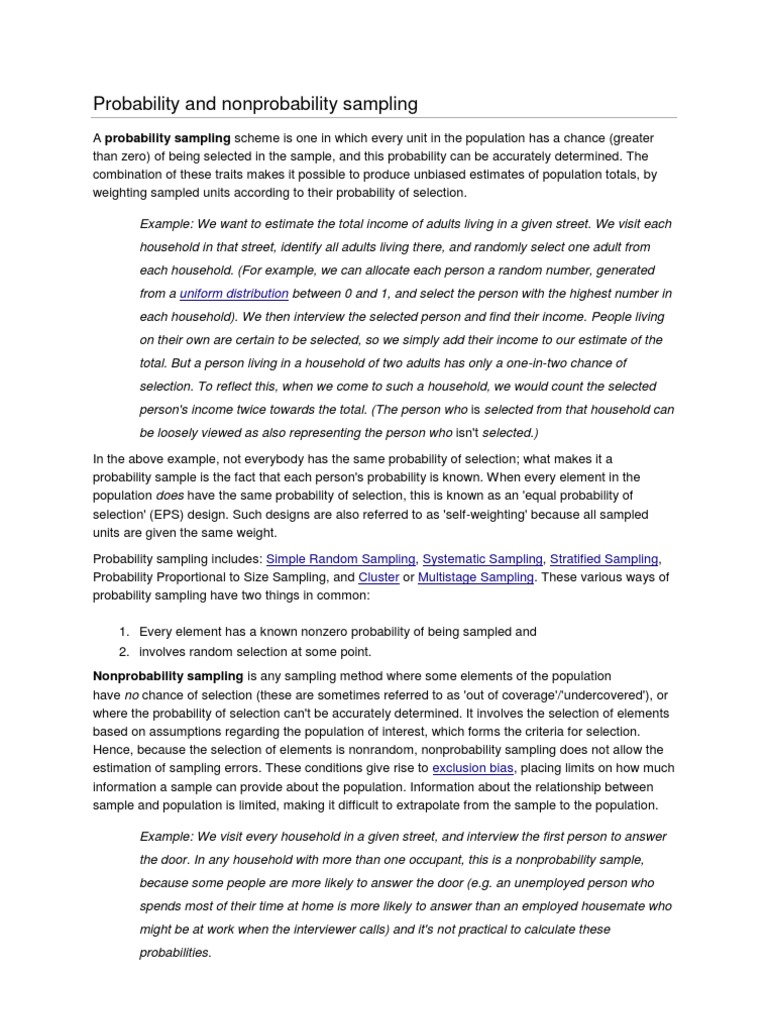 Probability and Non Probability Sampling | PDF | Stratified Sampling ...