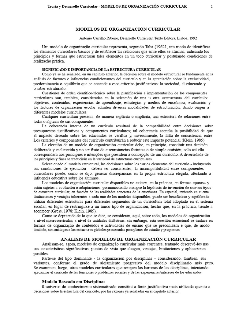 Modelos de Organización Curricular PDF | PDF | Plan de estudios | Aprendizaje