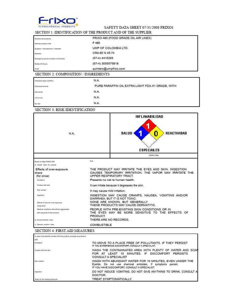 Food Grade Oil Air-Frixo Lines 480 | PDF | Water | Firefighting