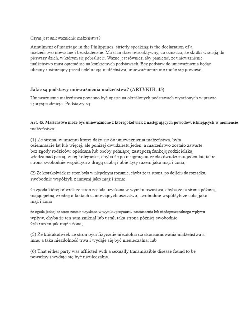 Unieważnienie I Separacja Prawna | PDF