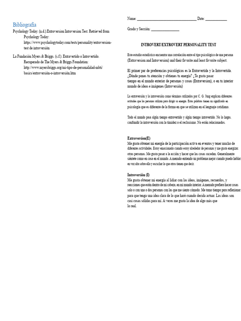 Cuestionario de Introvertido y Extrovertido | PDF | Extraversión e introversión | Sicología