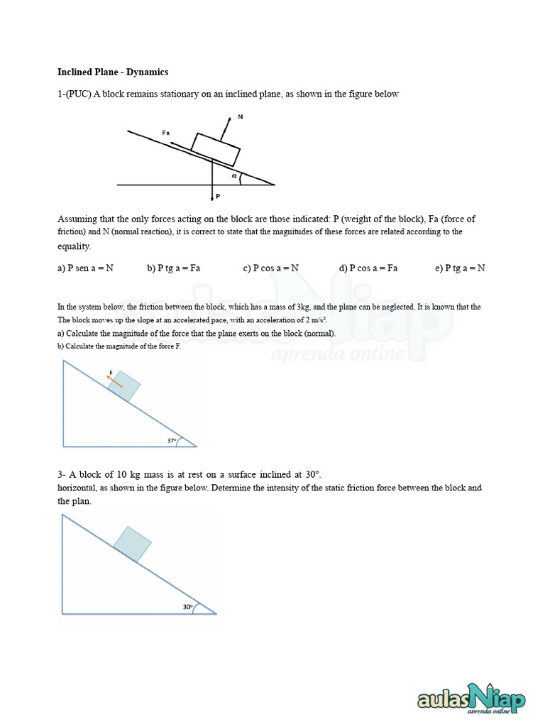 Inclined Plane Exercises PDF | PDF | Force | Friction