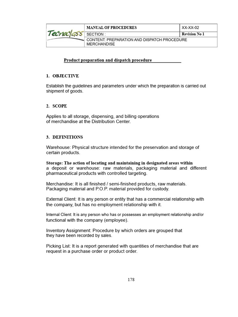 Product Preparation and Dispatch Procedure 1 | PDF | Warehouse ...