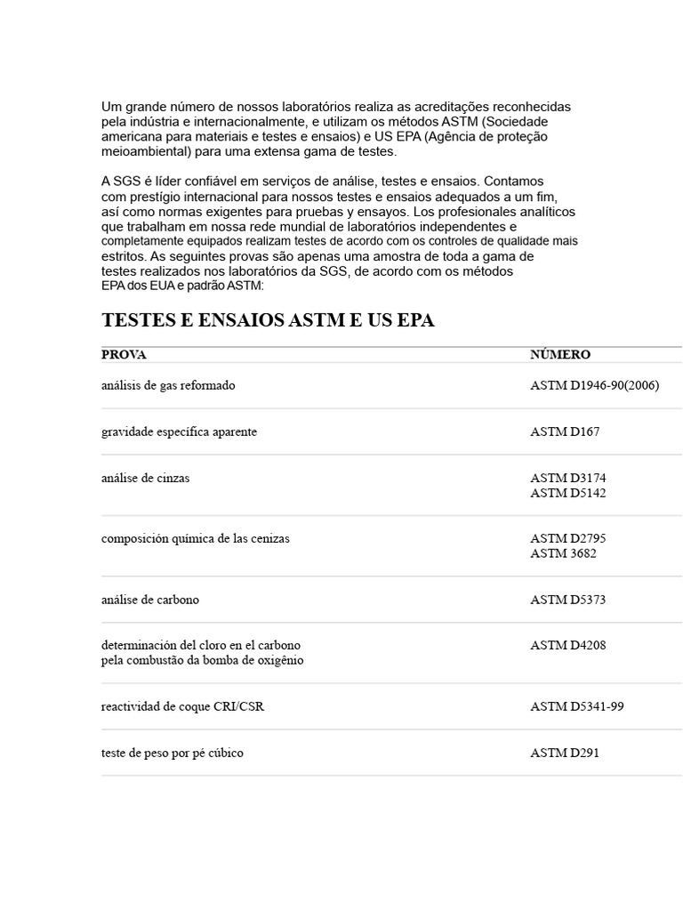 Testes e Ensaios ASTM e US EPA SGS | PDF | Carbono | Substancias químicas