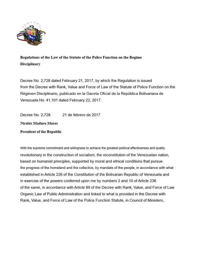 Regulations of The Law of The Police Function Statute On The ...