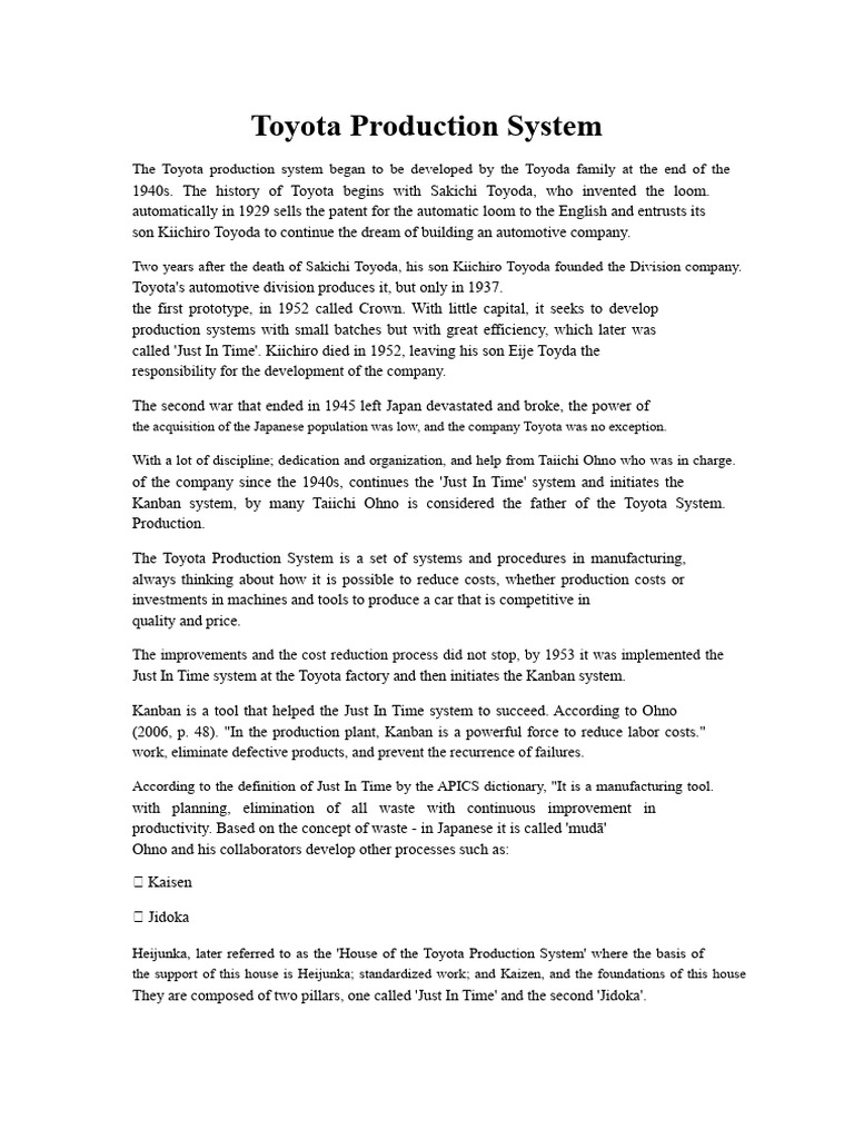 Toyota Production System | PDF | Lean Manufacturing | Toyota