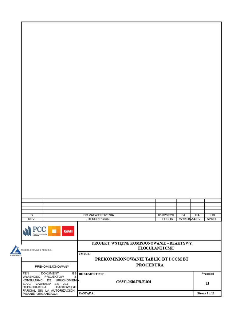 Prekomisjonowanie Tablic BT I CCM BT-1 | PDF