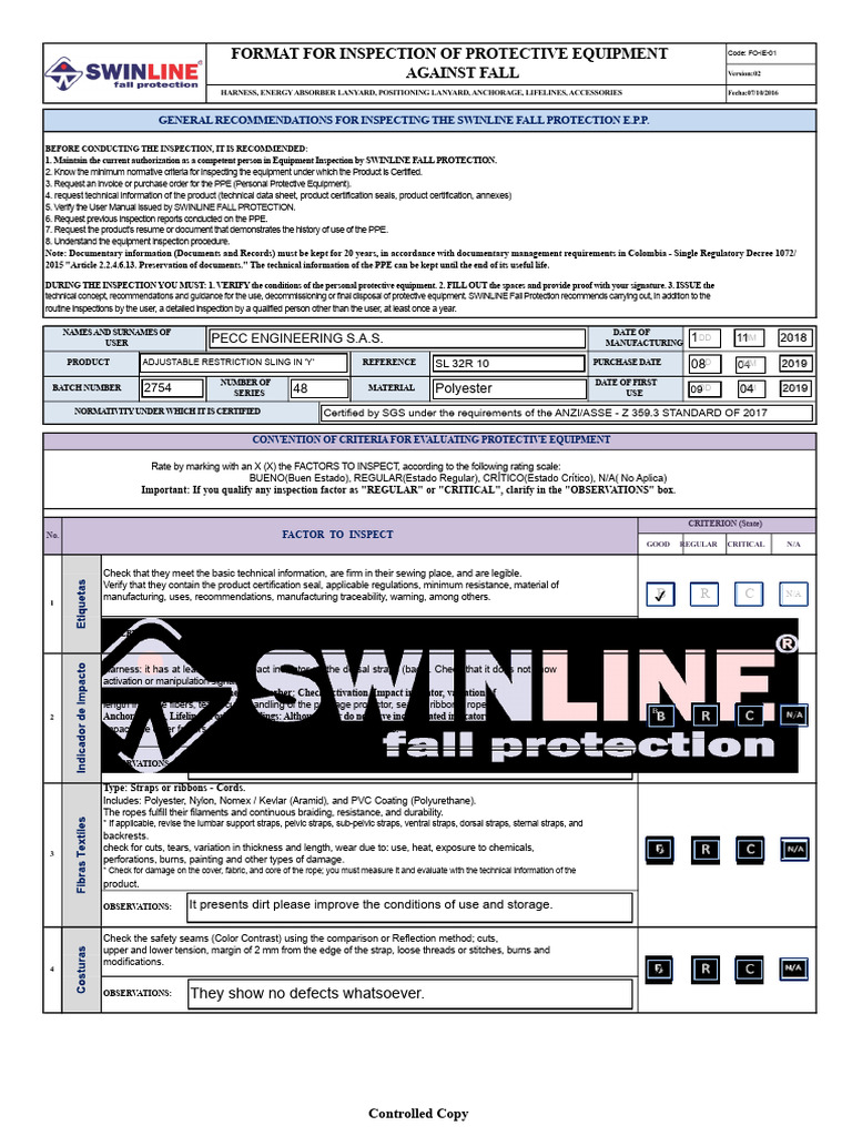 Certificate of Sling Inspection and 2754-48 | PDF | Rope
