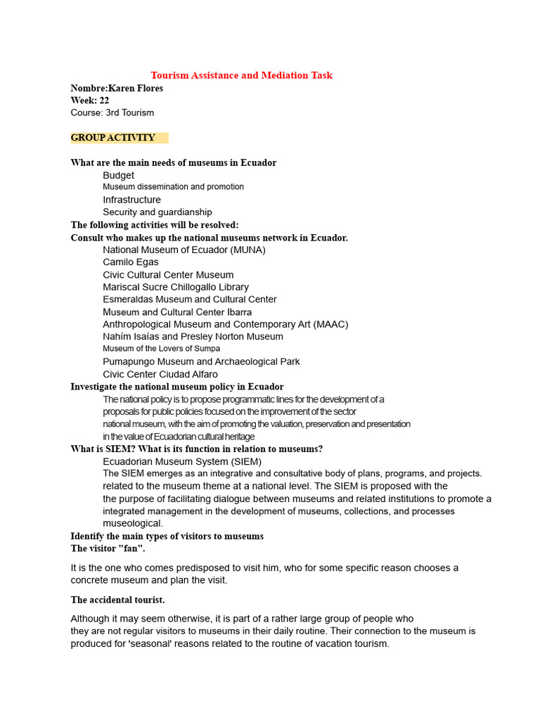 Individual Tourism Task #22 | PDF | Museum | Ecuador