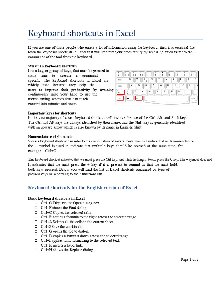 Excel Keyboard Shortcuts in English | PDF | Keyboard Shortcut ...