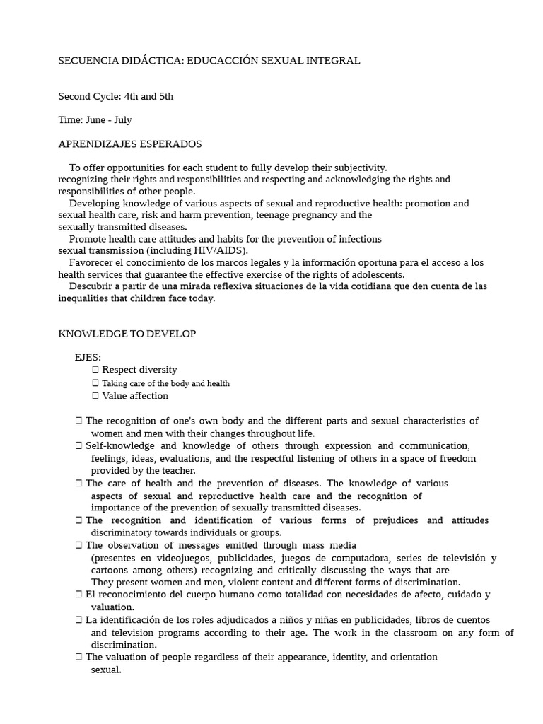 Didactic Sequence ESI | PDF | Sex Education