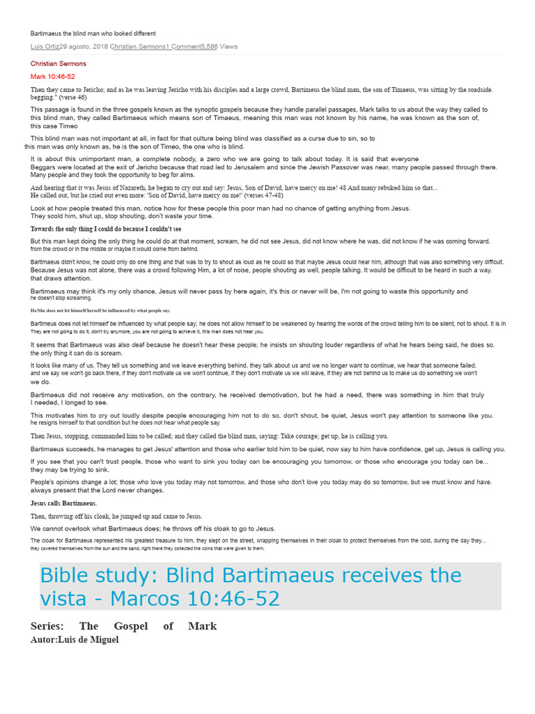 The Blind Bartimeus | PDF | Jesus | New Testament Content