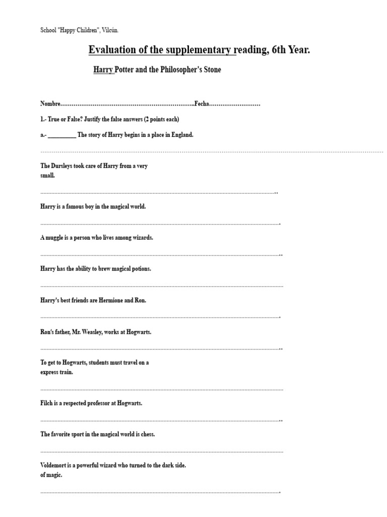 Harry Potter and The Philosopher's Stone, Test | PDF | Harry Potter | J ...
