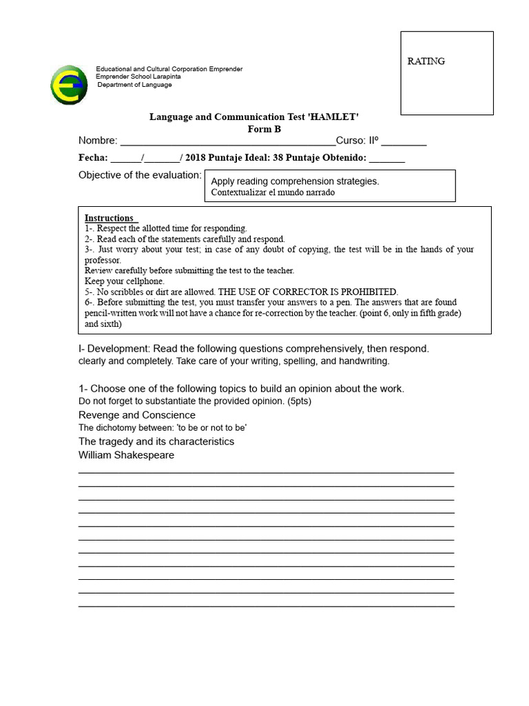 Test Hamlet FB | PDF | Hamlet