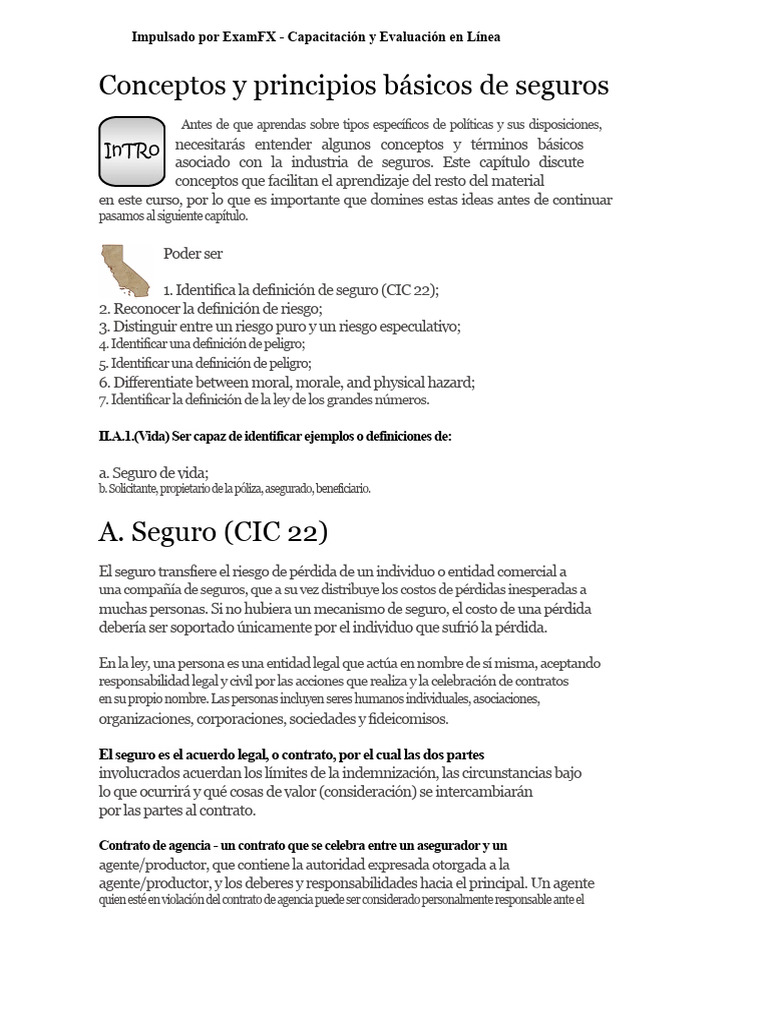 Capítulo 1 - Conceptos y Principios Básicos de Seguros | PDF | Póliza ...