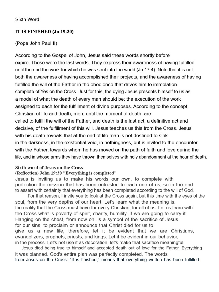 Sixth Word | PDF | Jesus | God The Father