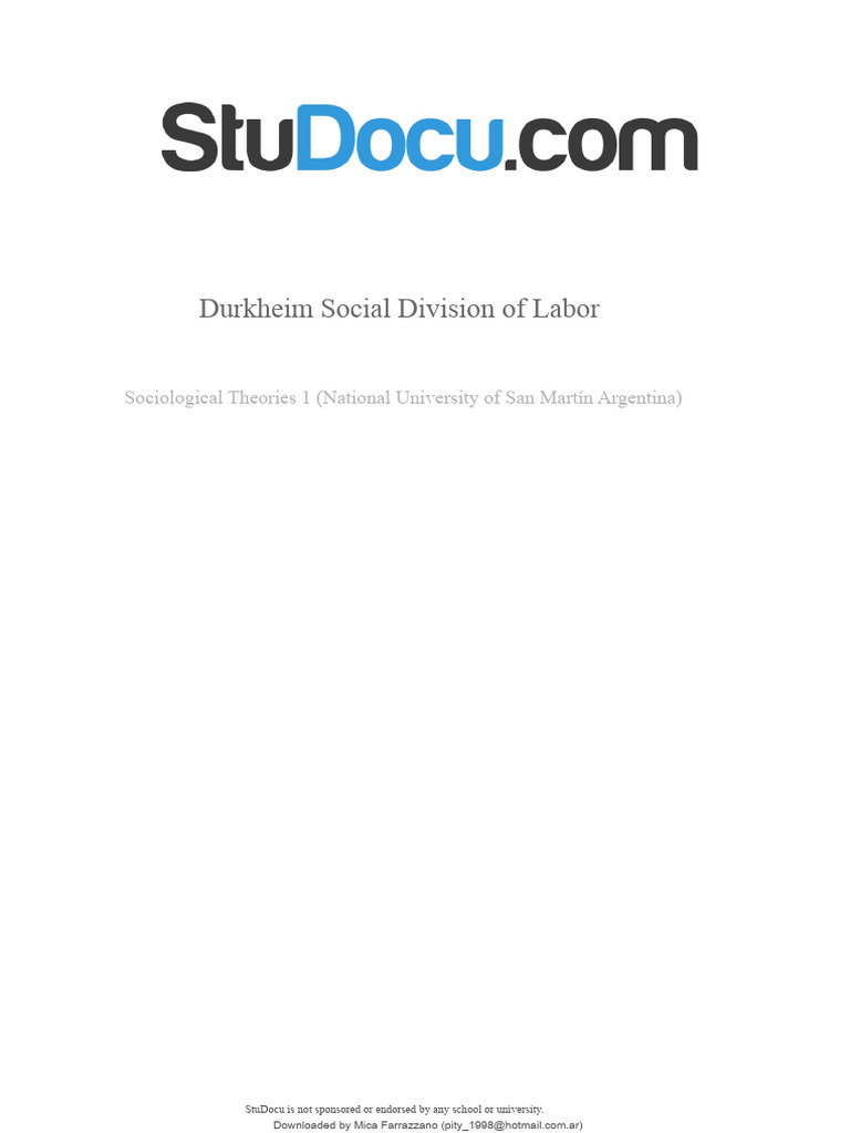 Durkheim's Social Division of Labor | PDF | Émile Durkheim | Division ...