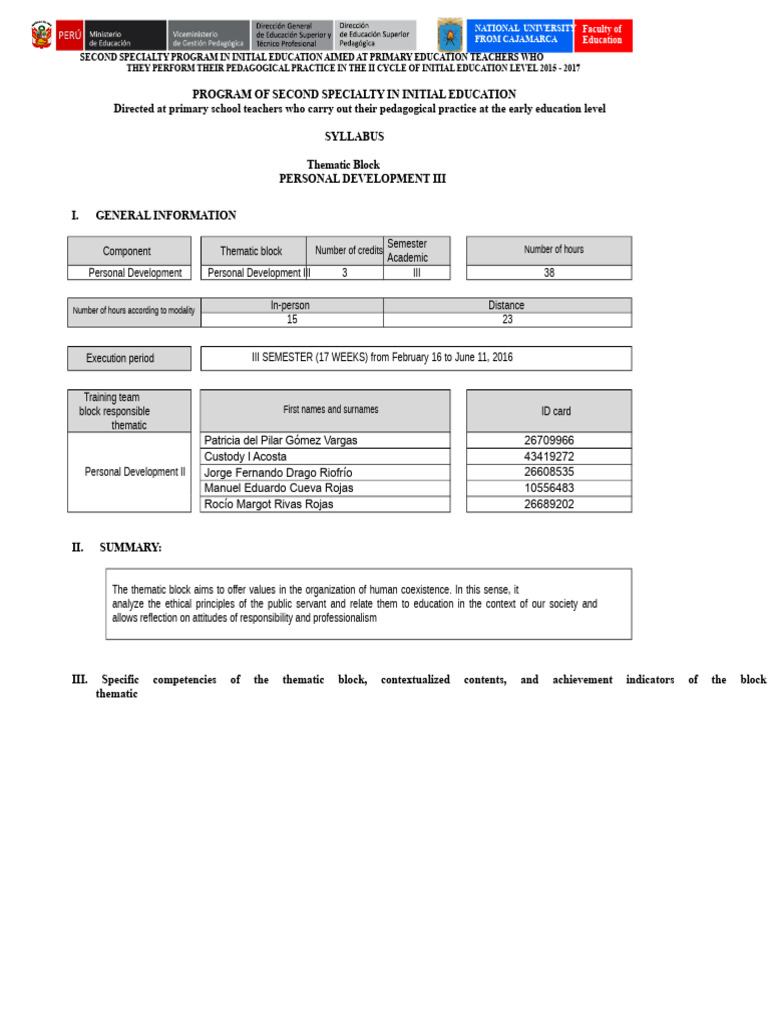 Syllabus of Personal Development III | PDF | Critical Thinking | Pedagogy