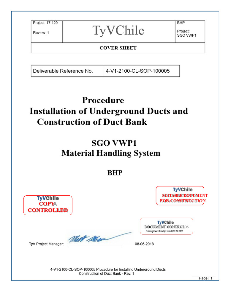 Procedure for Installation of Ducts and Duct Bank | PDF | Regulatory Compliance | Concrete