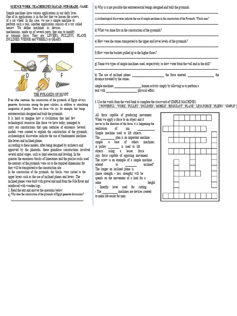 9th Grade Project Simple Machines | PDF | Machines | Mechanical Engineering