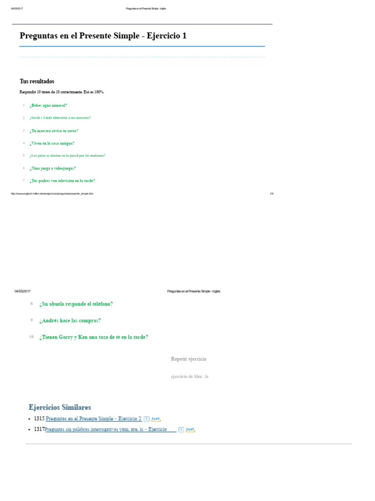 Preguntas en El Presente Simple - Inglés | PDF
