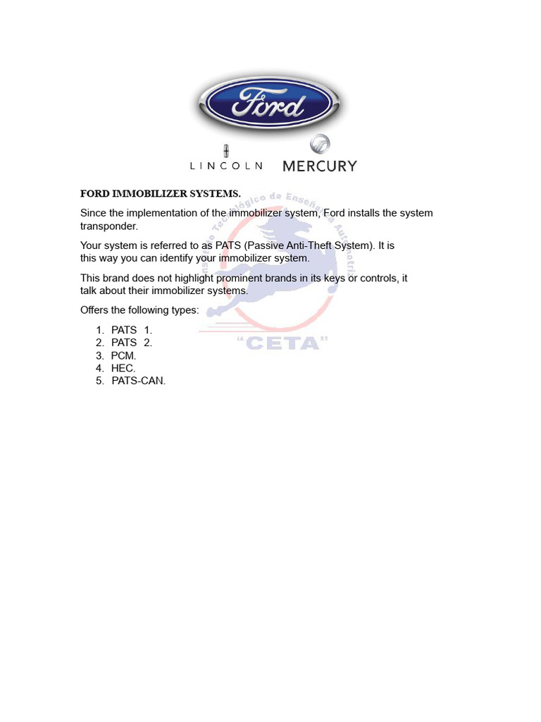 Ford Immobilizer Systems | PDF
