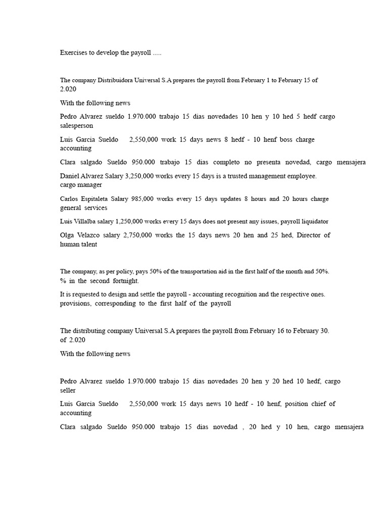 Exercises To Develop From The Payroll.. | PDF | Salary | Payroll