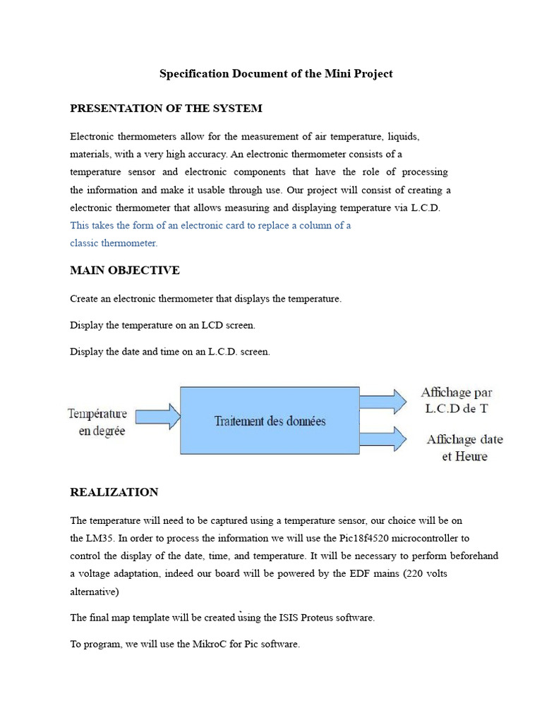 Specifications For The Mini Project | PDF