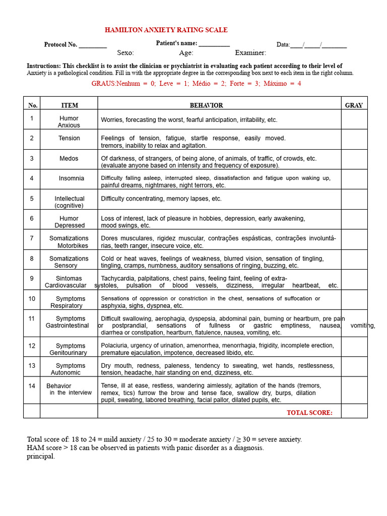 Hamilton Anxiety Scale - 14 Items | PDF | Anxiety | Diseases And Disorders