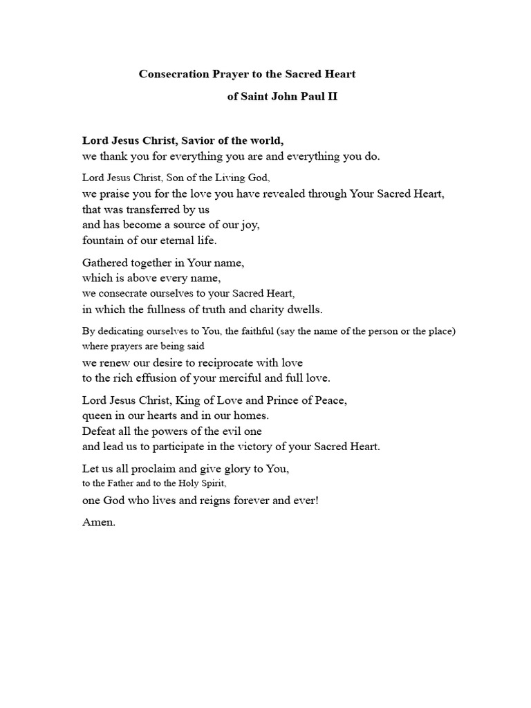 Consecration Prayer To The Sacred Heart of Saint John Paul II | PDF ...