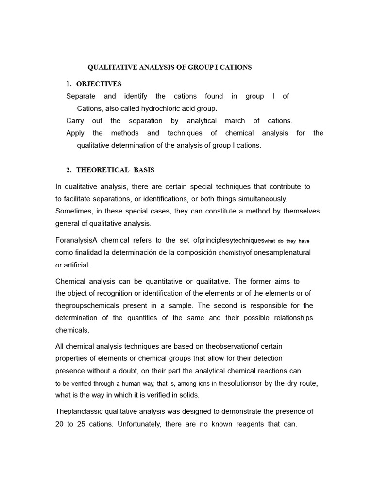 Qualitative Analysis of Group 1 Cations | PDF | Salt (Chemistry) | Ion