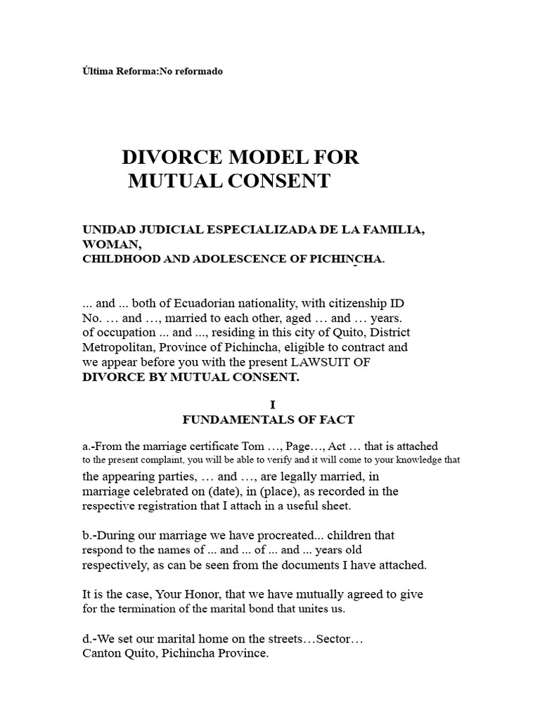 Mutual Consent Divorce Model | PDF | Divorce | Marriage