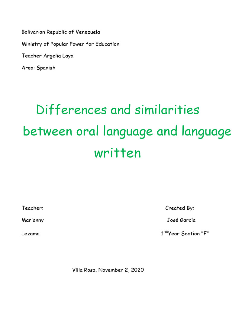 Comparative Table of The Differences and Similarities Between Oral ...