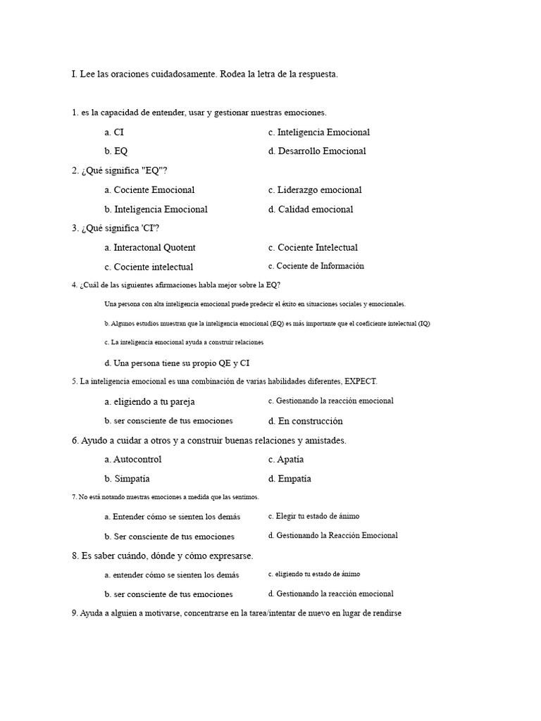 Exámenes Sobre PerDev | PDF | Inteligencia emocional | Las emociones