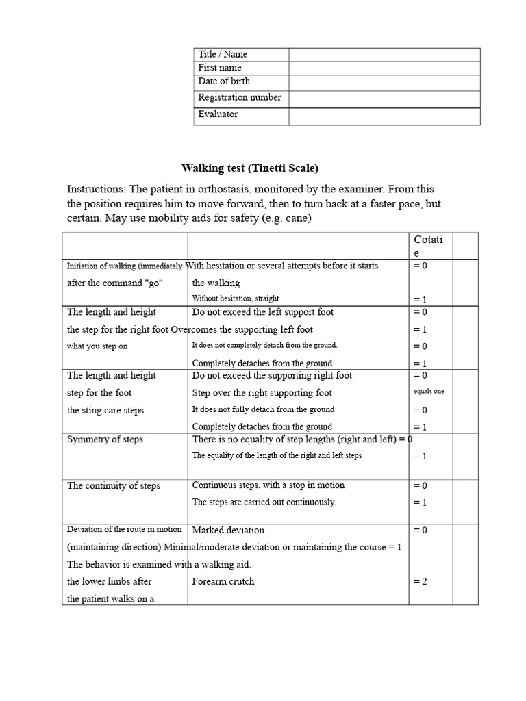 Tinetti Balance and Gait Test | PDF | Foot | Anatomical Terms Of Motion