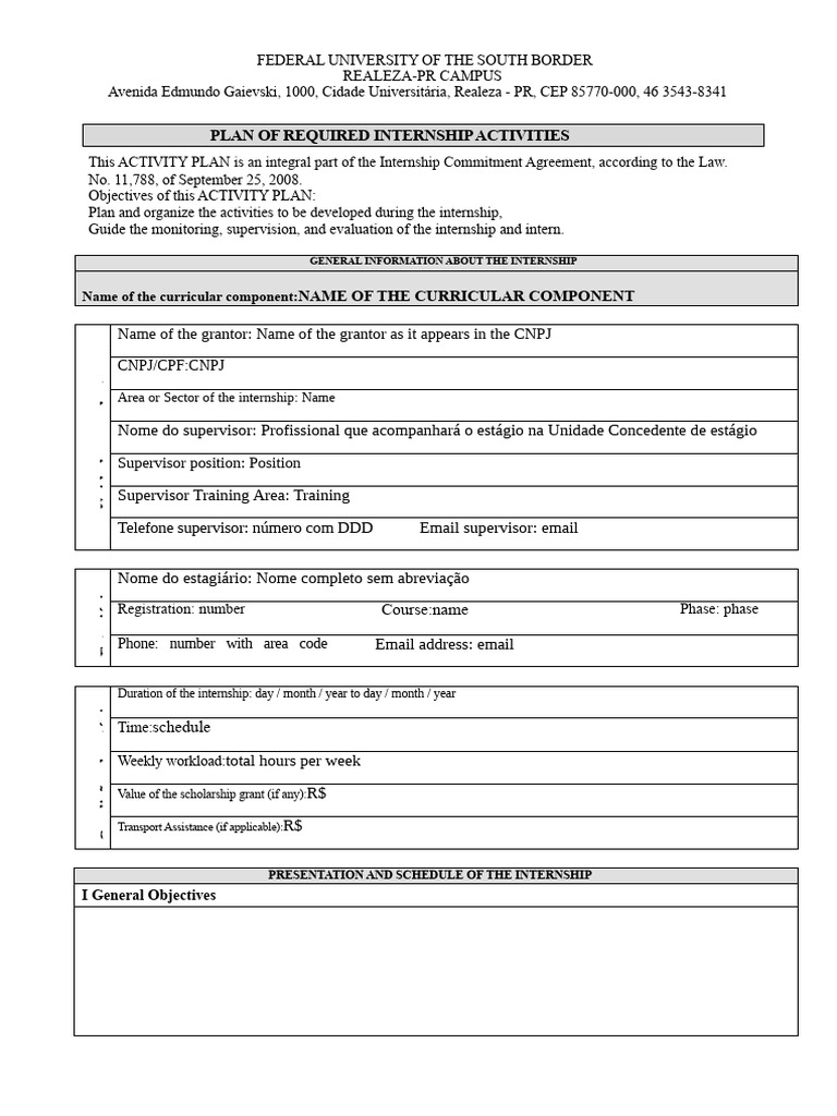 Mandatory Internship Activity Plan Model | PDF