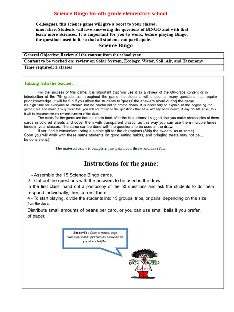 Science Bingo For 6TH Grade Elementary School | PDF | Atmosphere Of ...