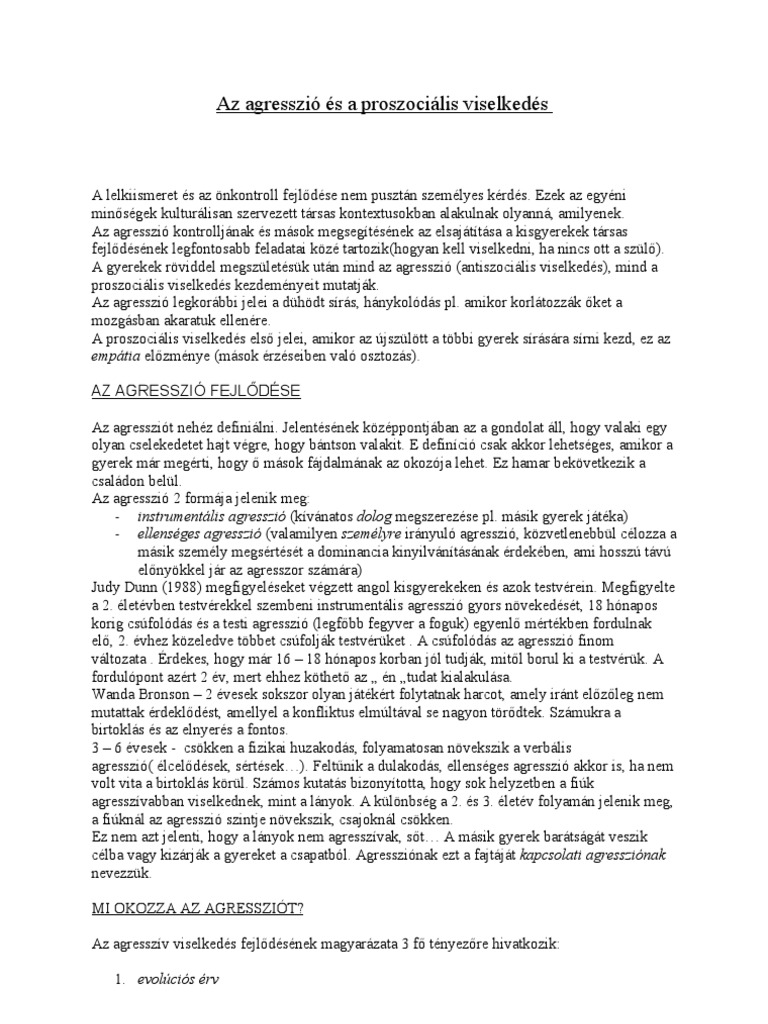 Az Agresszió És A Proszociális Viselkedés | PDF