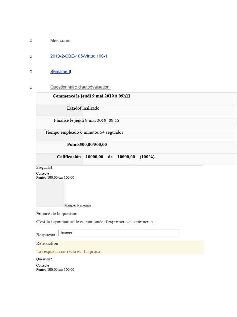 Questionnaire d'autoévaluation en prose | PDF