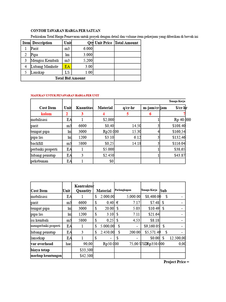 Contoh Penawaran Harga Satuan 1 | PDF