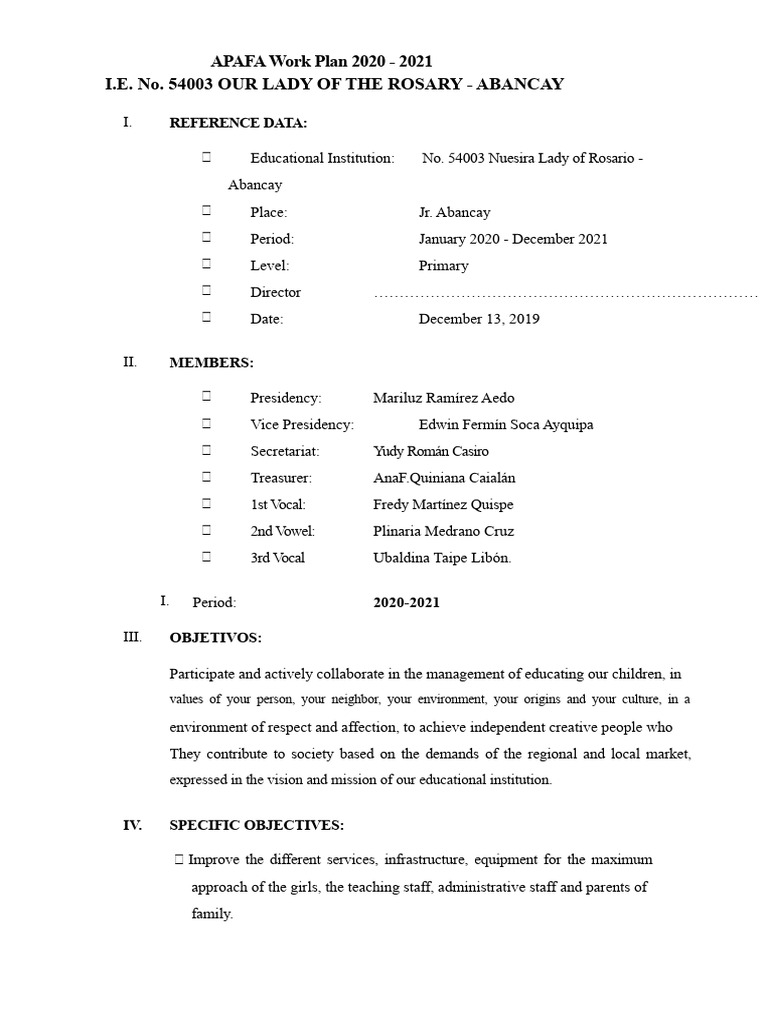 Work Plan Apafa | PDF