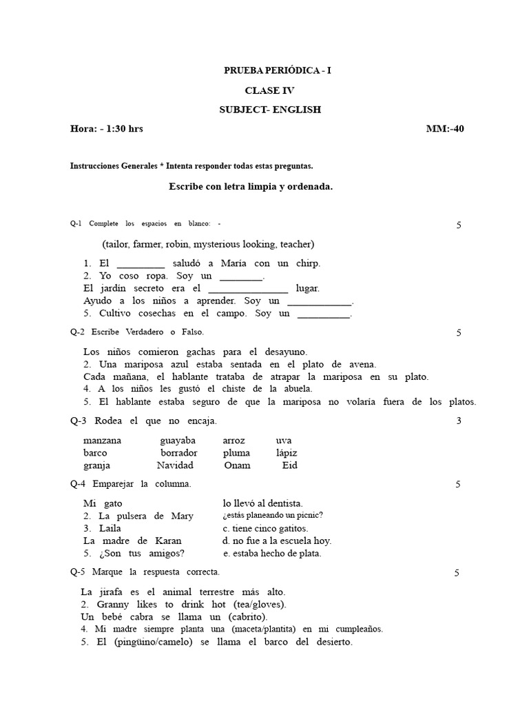 Examen Periódico Clase 4 | PDF