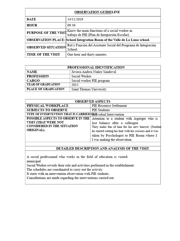 Observation Guidelines Valley of the Moon.docx | PDF | Social Work | Teachers