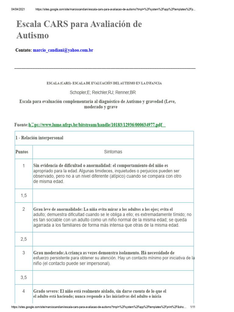 Escala CARS para Evaluación del Autismo | PDF | Autismo | Comunicación ...