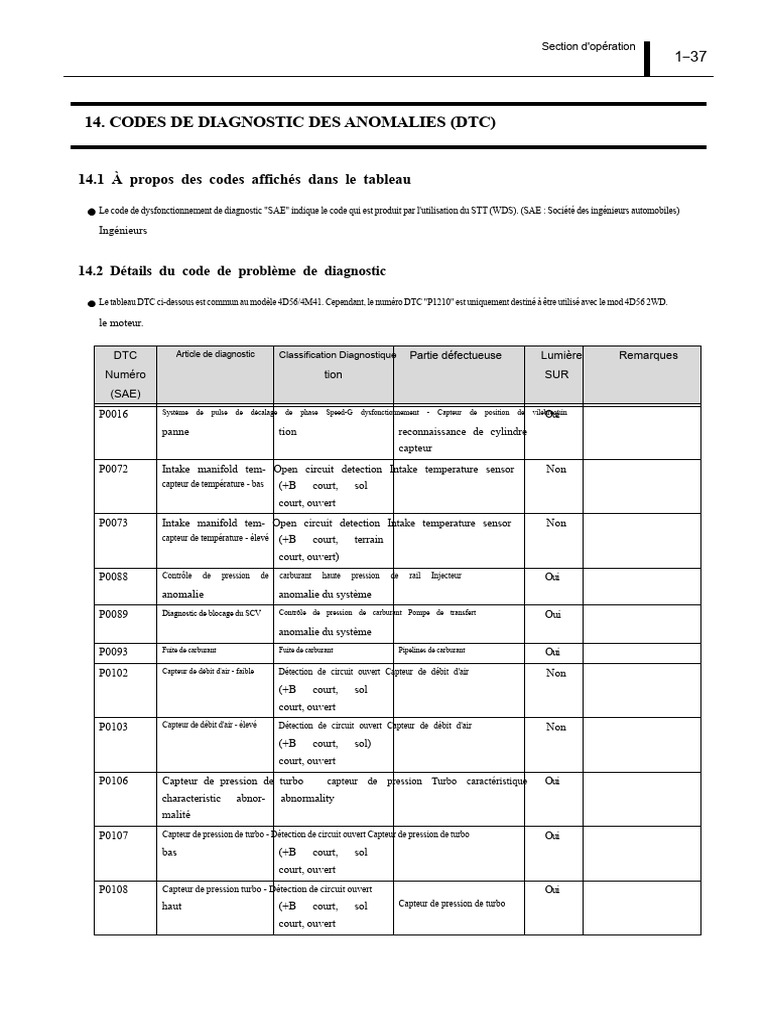 Codes de Diagnostic des Anomalies (DTC) | PDF | Injection (moteur ...