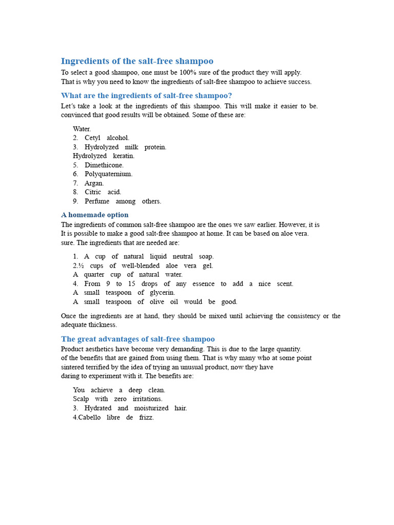 31 - Ingredients of Salt-Free Shampoo | PDF