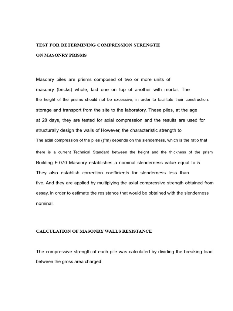 Compression Strength Test for Masonry Prisms | PDF | Masonry | Brick